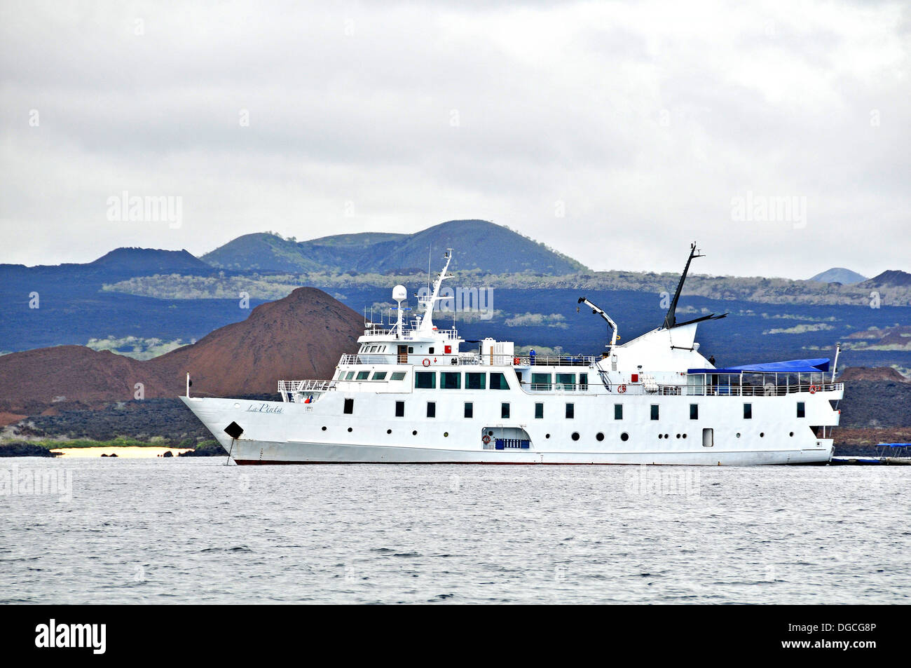 La Pinta cruise boat anchored in bay of Bartolomé island Galapagos ...