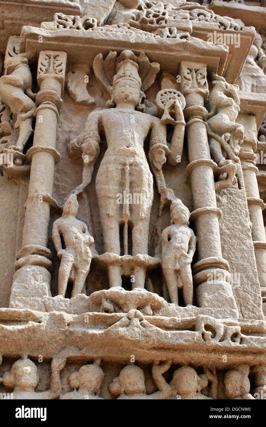 A standing stone statue of Lord Vishnu,on the wall of sabha mandap at ...