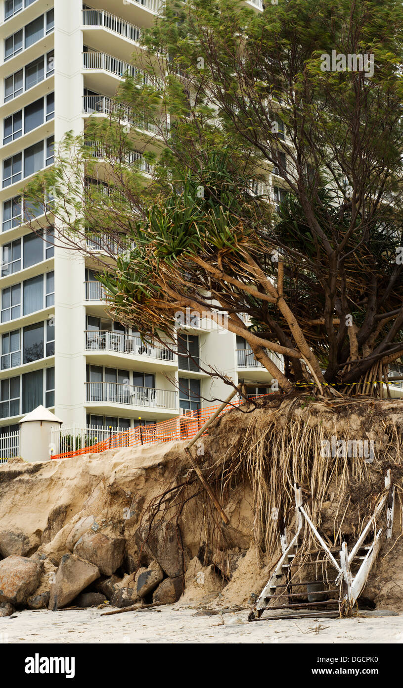 Coastal dune damage after a large storm at Main Beach on Queensland's ...