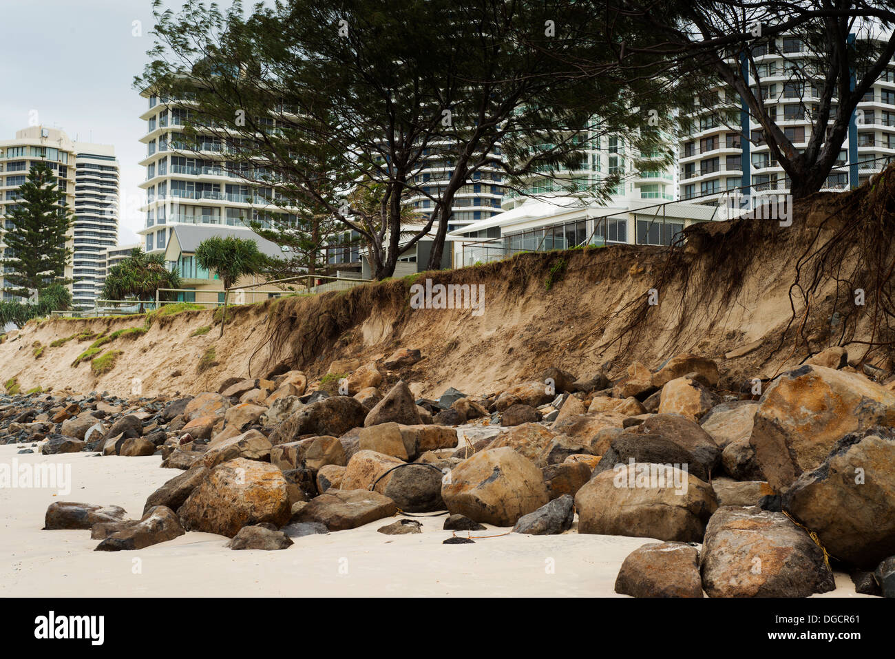 Coastal dune damage after a large storm at Main Beach on Queensland's ...