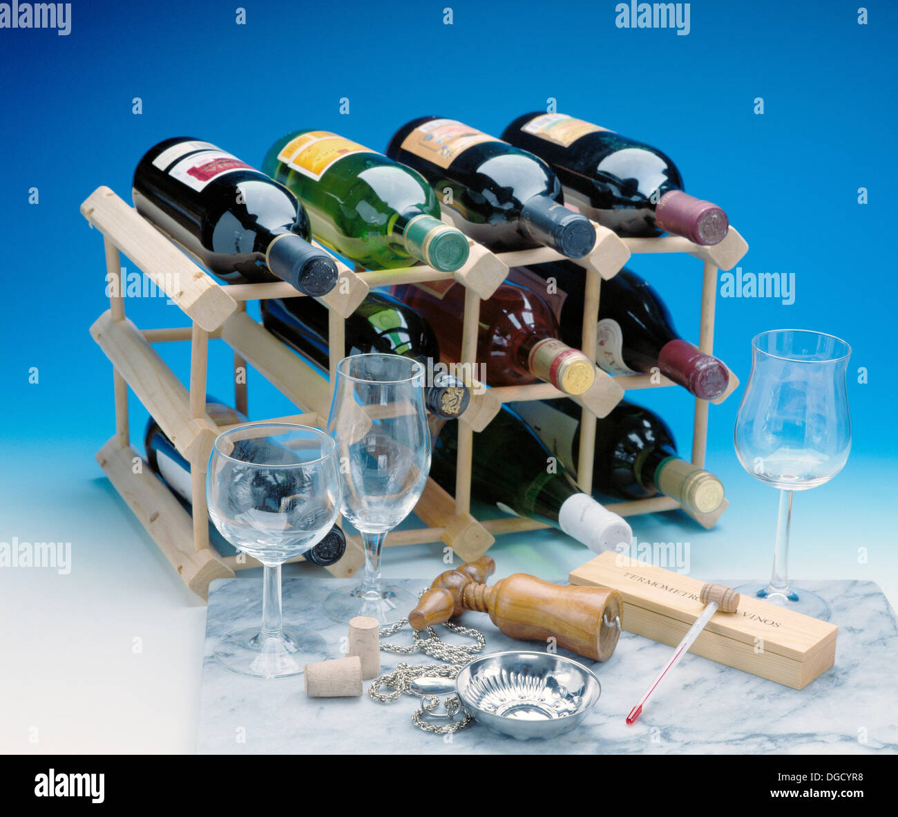 Bottle rack and sommelier´s tools Stock Photo - Alamy