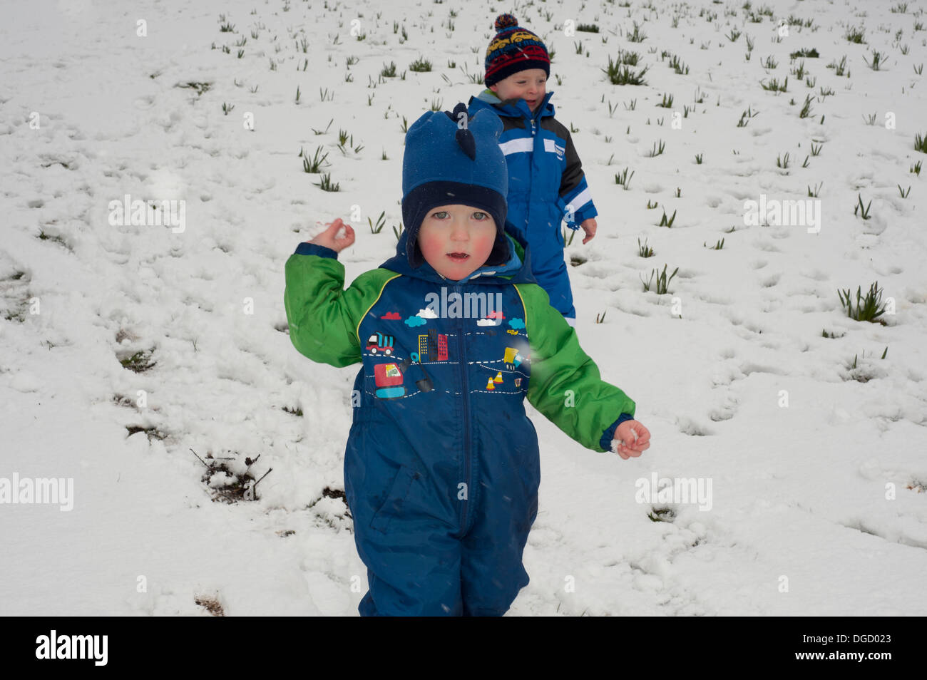 toddler throwing snow balls in park blizzard Stock Photo - Alamy