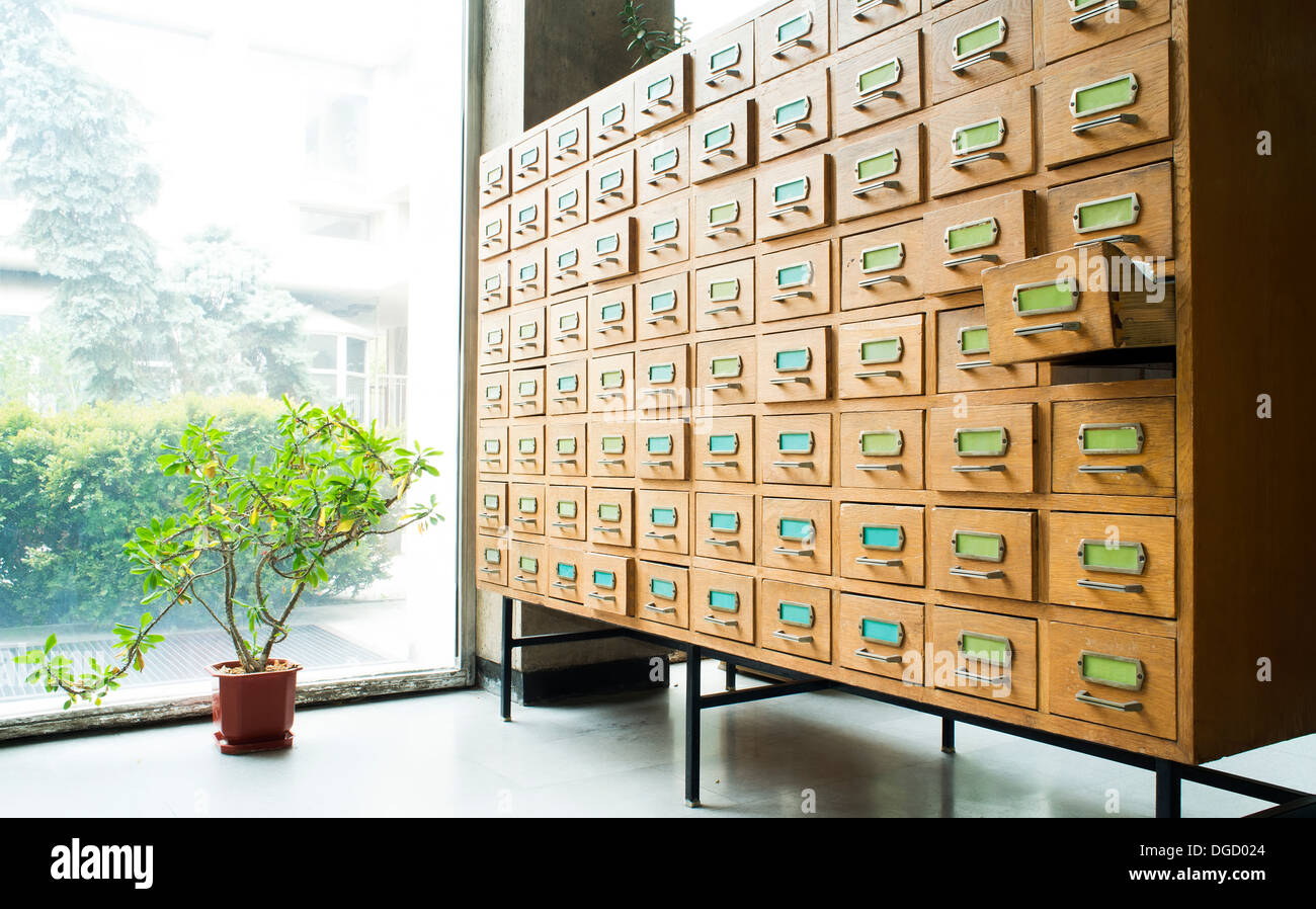 Old archive with wooden drawers Stock Photo - Alamy