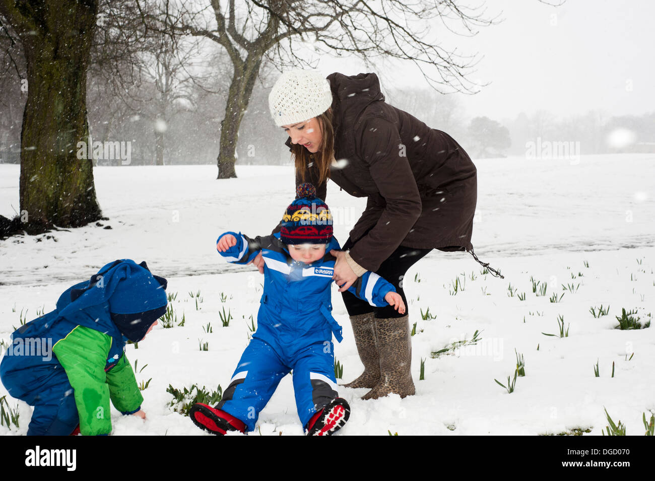 Family playing in snow Stock Photo - Alamy