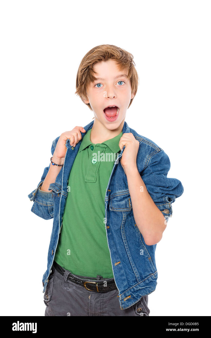 happy teenage boy screaming with joy, isolated on white Stock Photo - Alamy