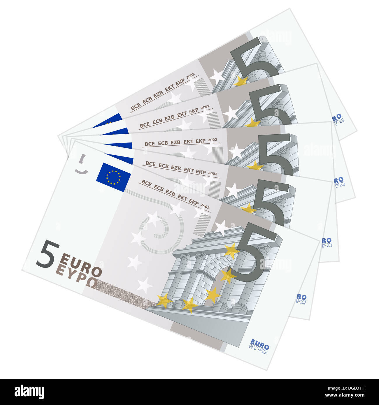 Five euro banknotes on a white background. Vector illustration Stock ...