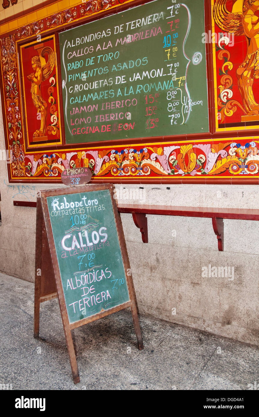 Typical tapas menu on blackboard, Madrid, Spain Stock Photo - Alamy