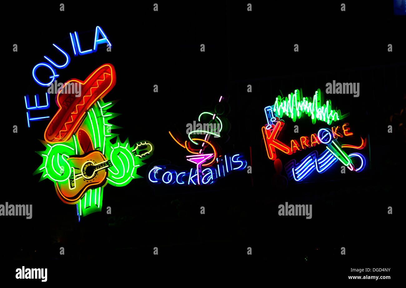 Neon club / bar advertising. Dalyan, Turkey Stock Photo - Alamy