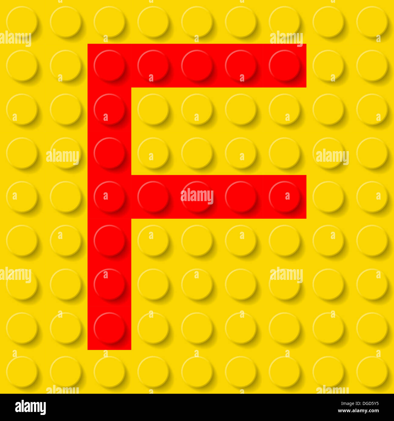 Red letter F in yellow plastic construction kit. Typeface sample Stock ...