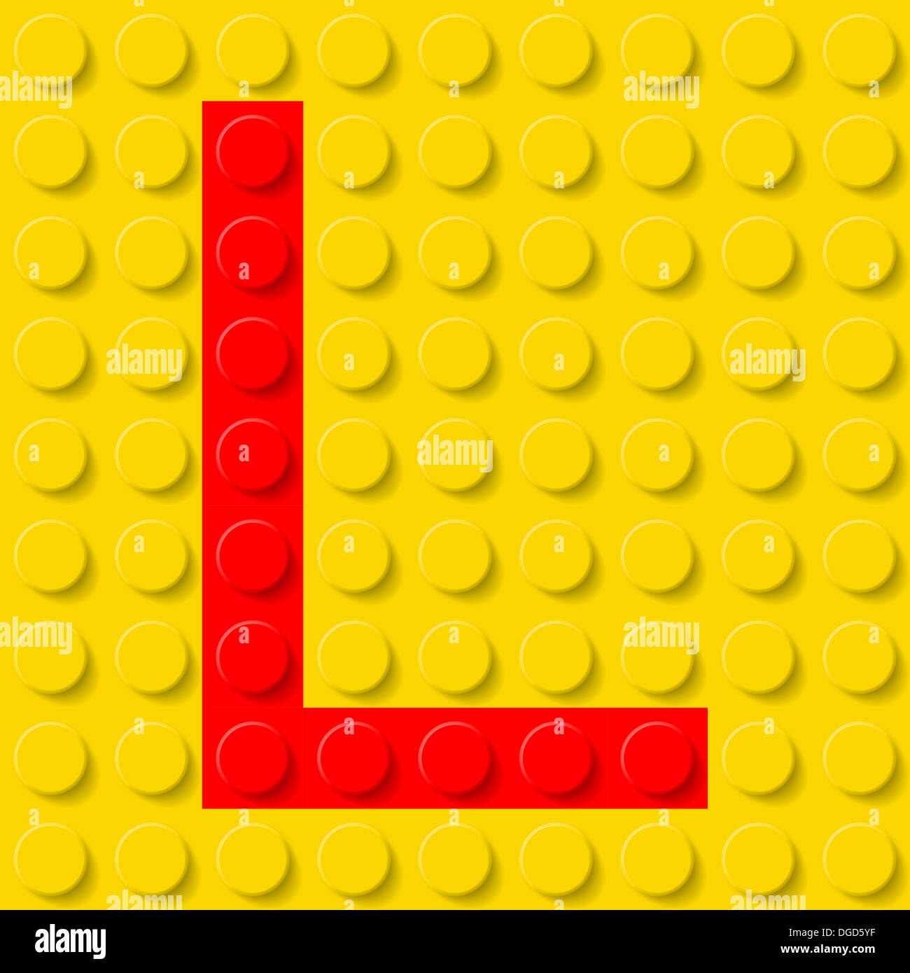 Red letter L in yellow plastic construction kit. Typeface sample Stock ...