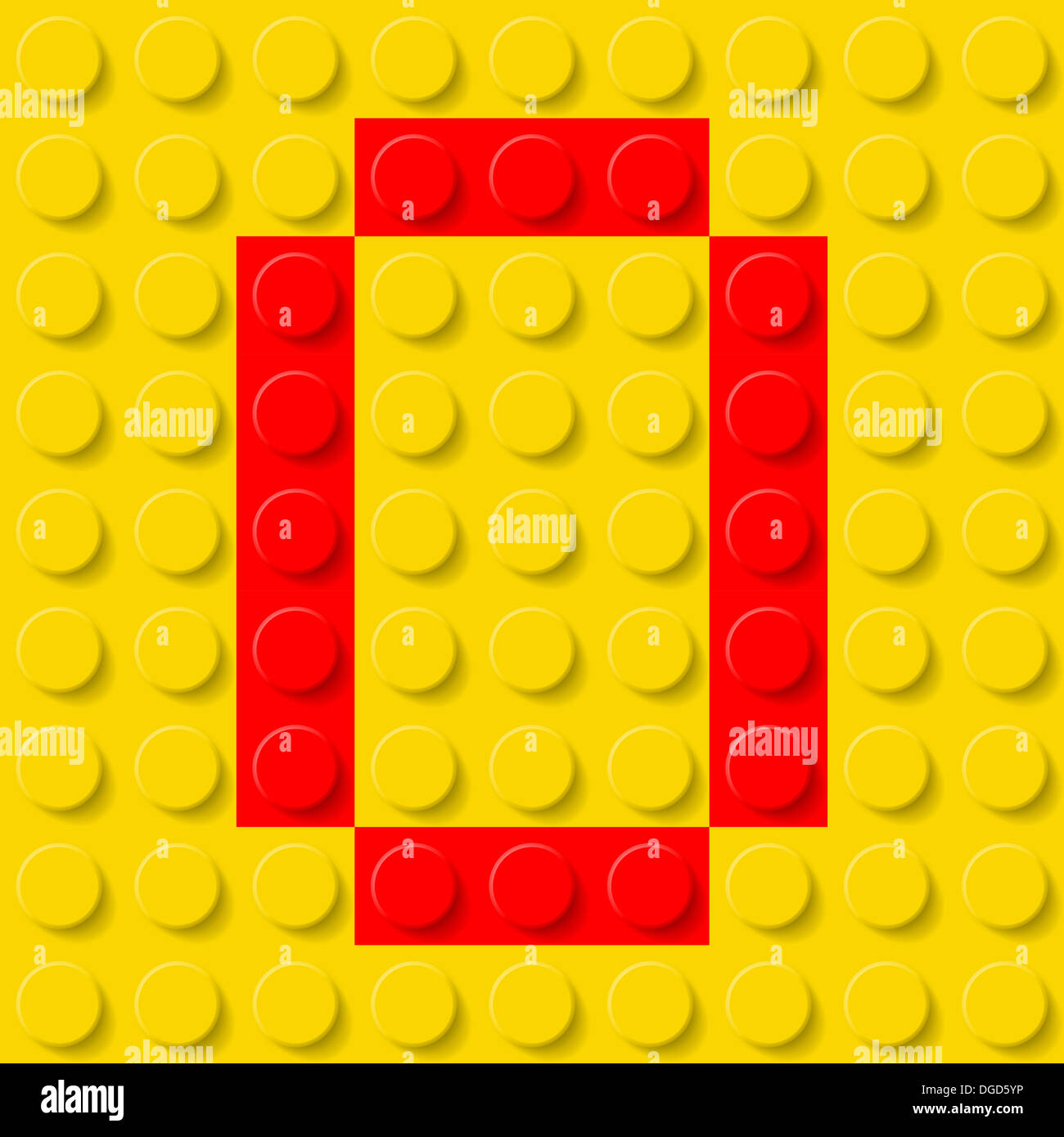 Red letter O in yellow plastic construction kit. Typeface sample Stock ...