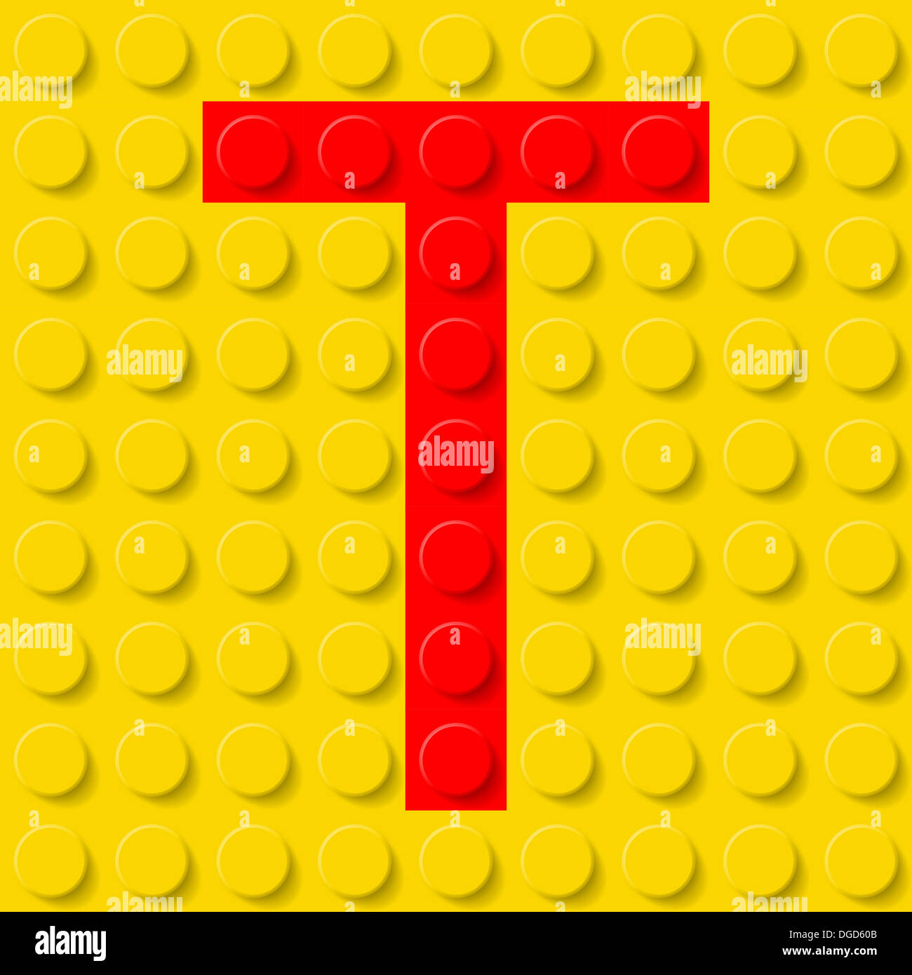 Red letter T in yellow plastic construction kit. Typeface sample Stock ...