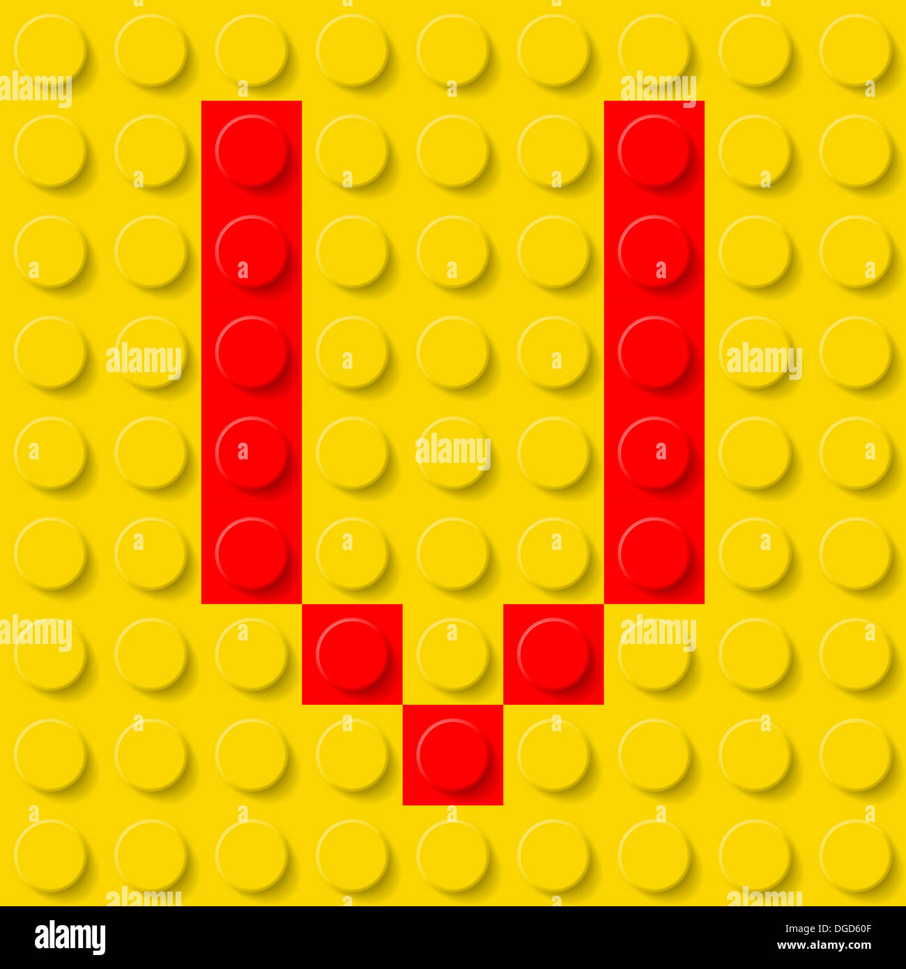Red letter V in yellow plastic construction kit. Typeface sample Stock ...