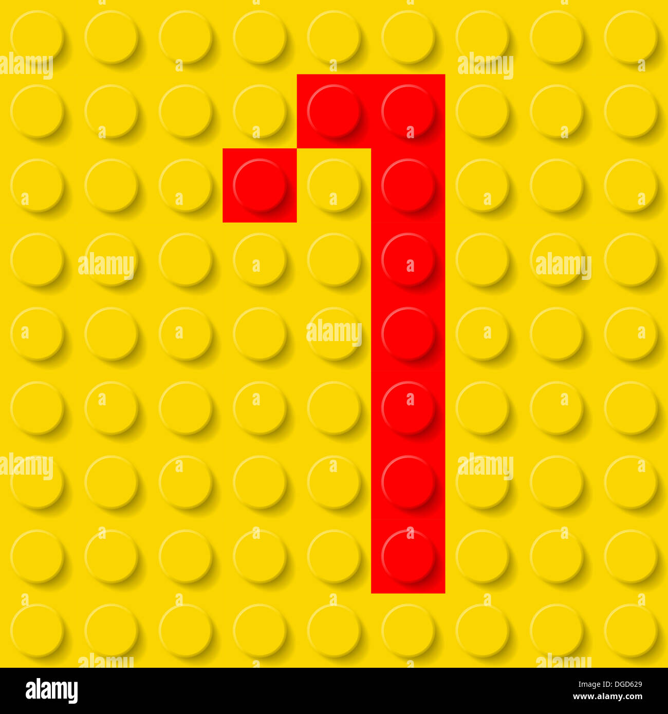 Red number one in yellow plastic construction kit. Typeface sample ...