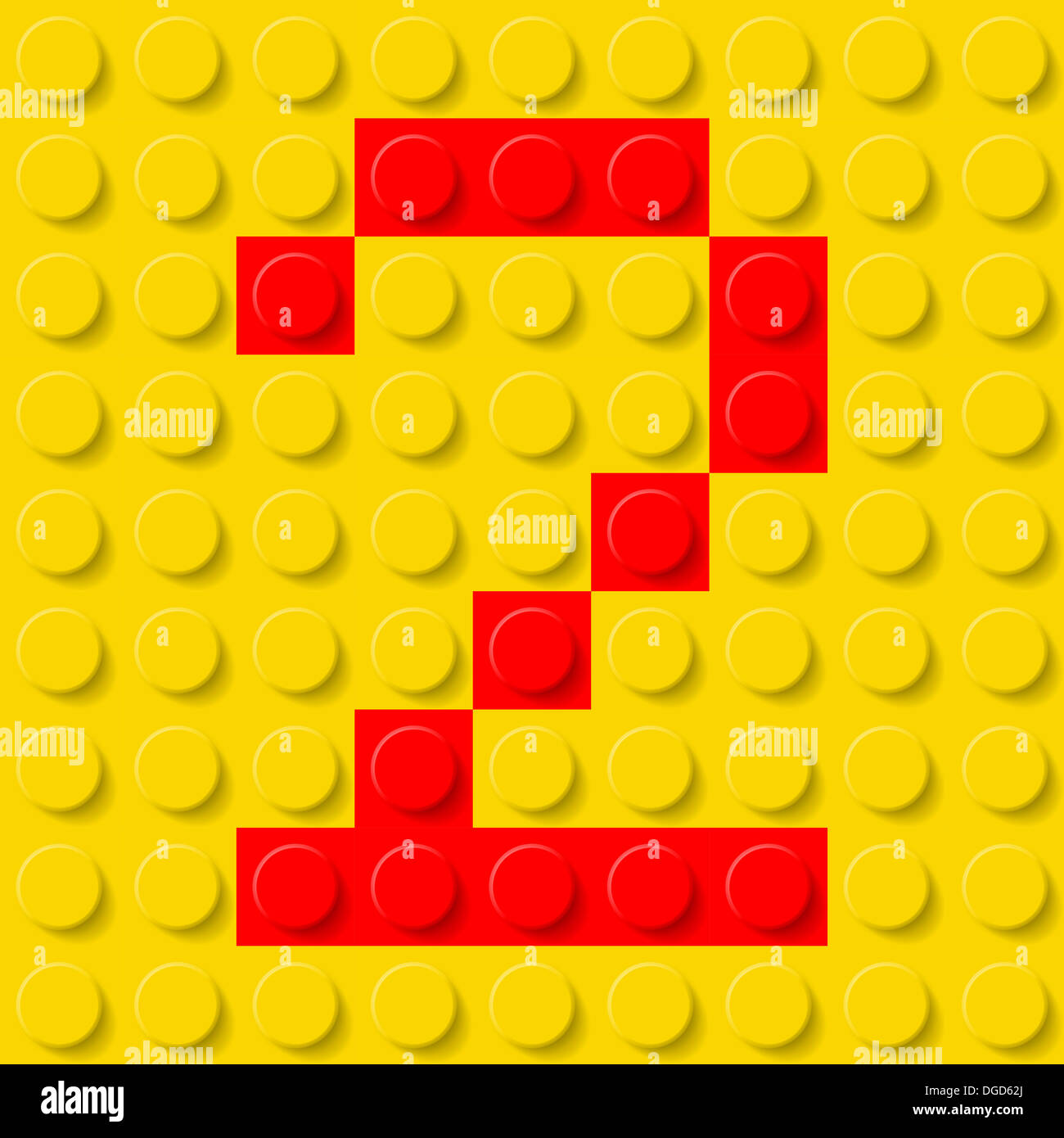 Red number two in yellow plastic construction kit. Typeface sample ...