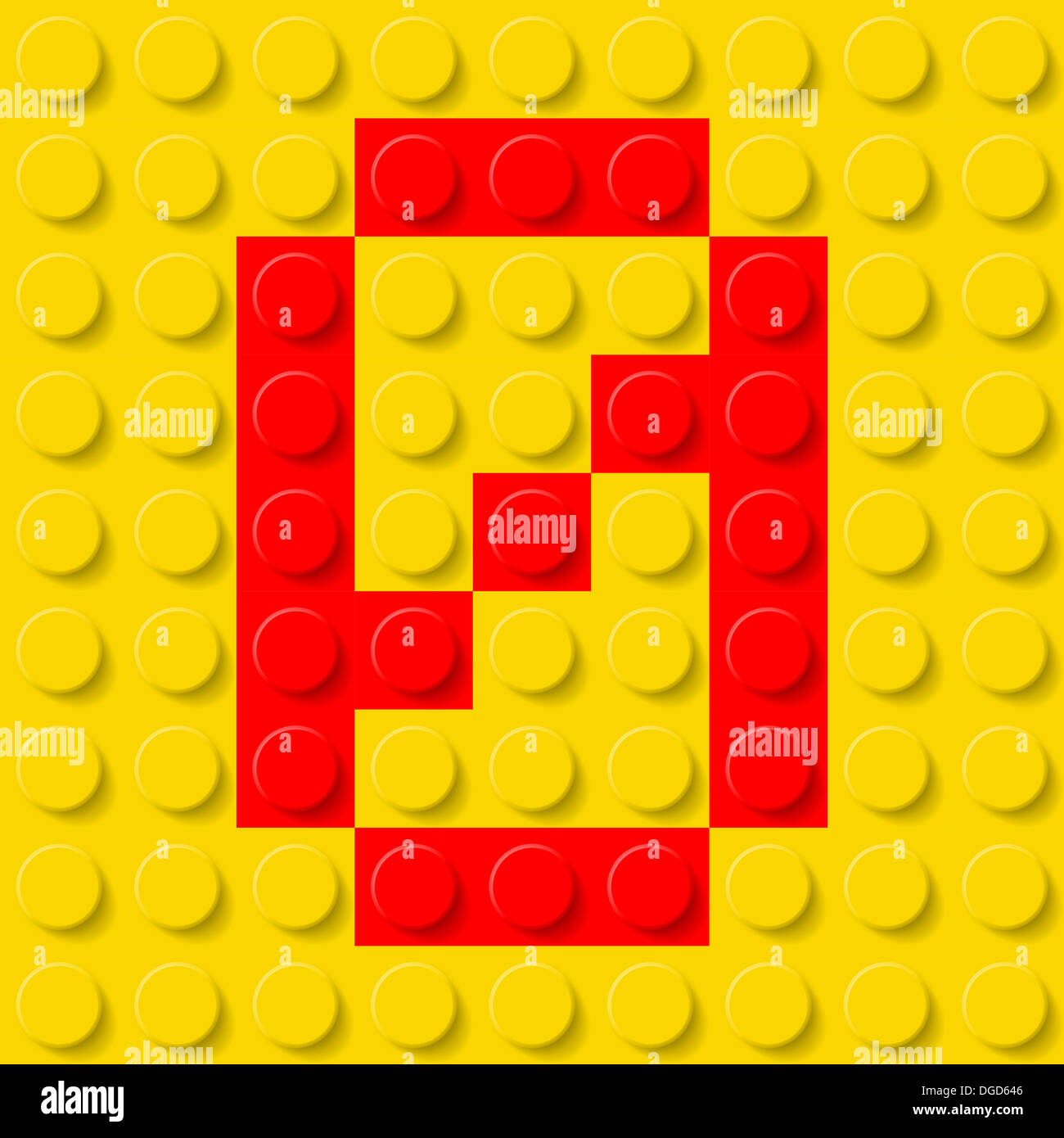 Red zero in yellow plastic construction kit. Typeface sample Stock ...