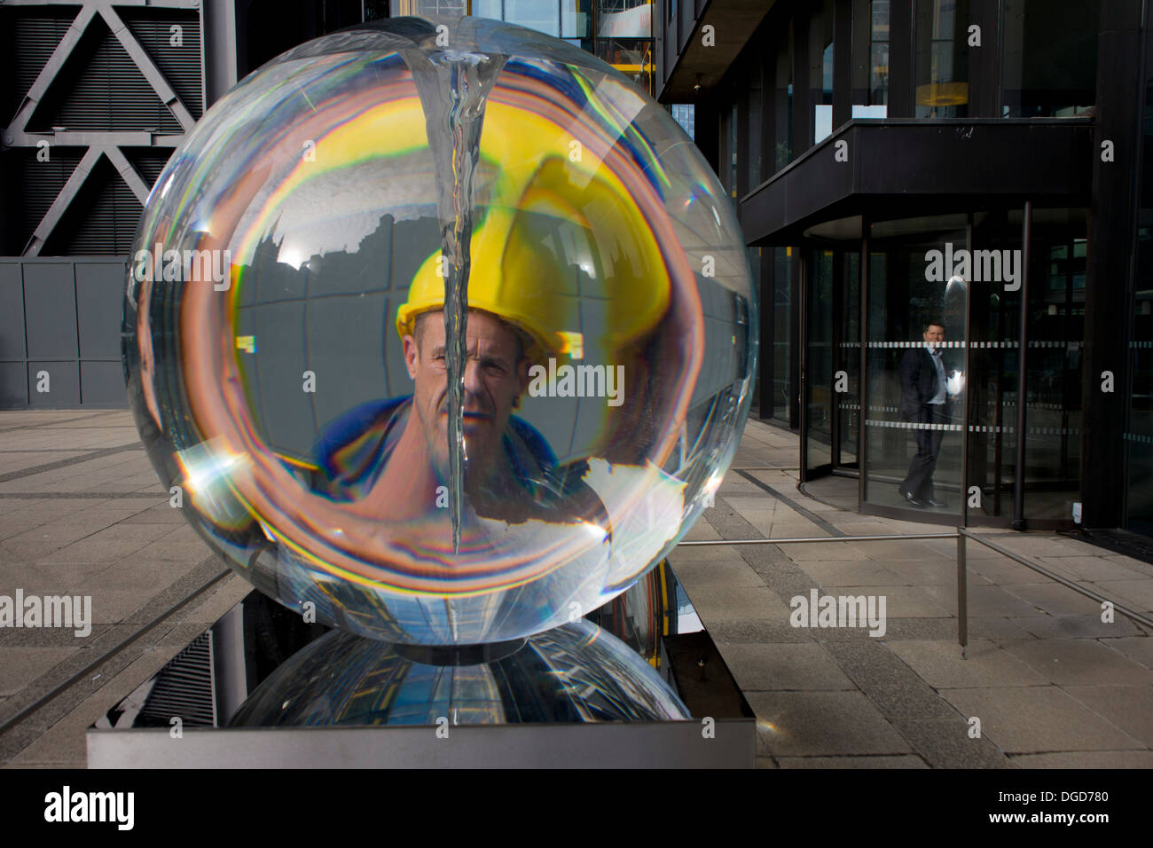 Distorted face of construction worker seen through Petroc Sesti's art ...