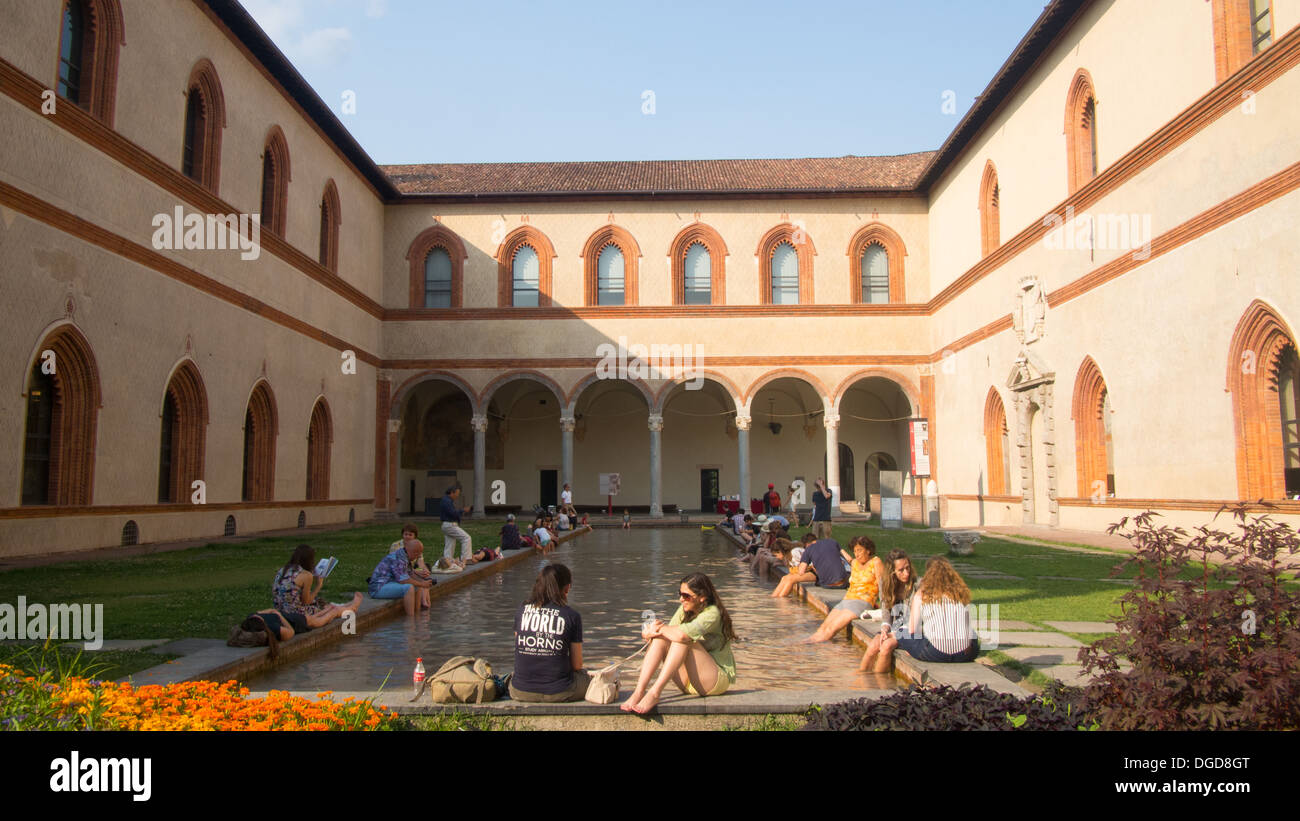 Courtyard within Sforza castle (Castello Sforzesco), Milan, Lombardy ...