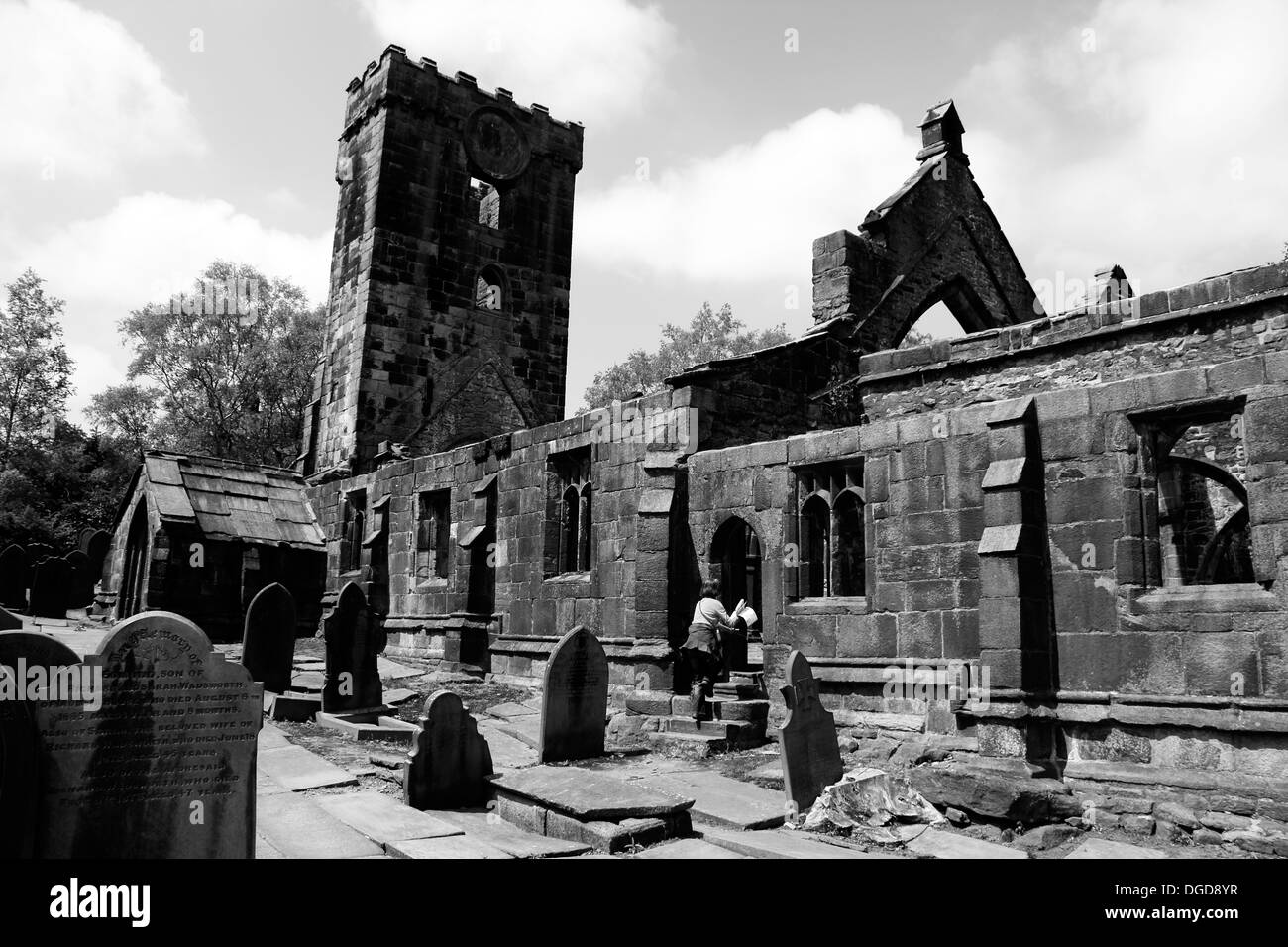 Ancient ruins of St Thomas a Becket Church and churchyard, Heptonstall, West Yorkshire, North ...