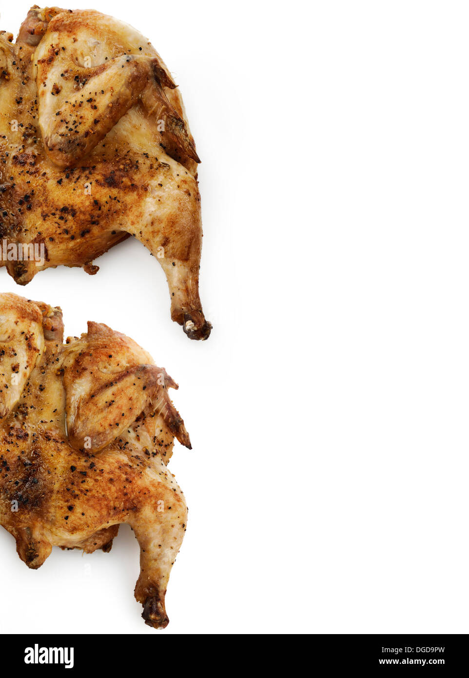 Whole Small Grilled Chicken On White Background Stock Photo - Alamy