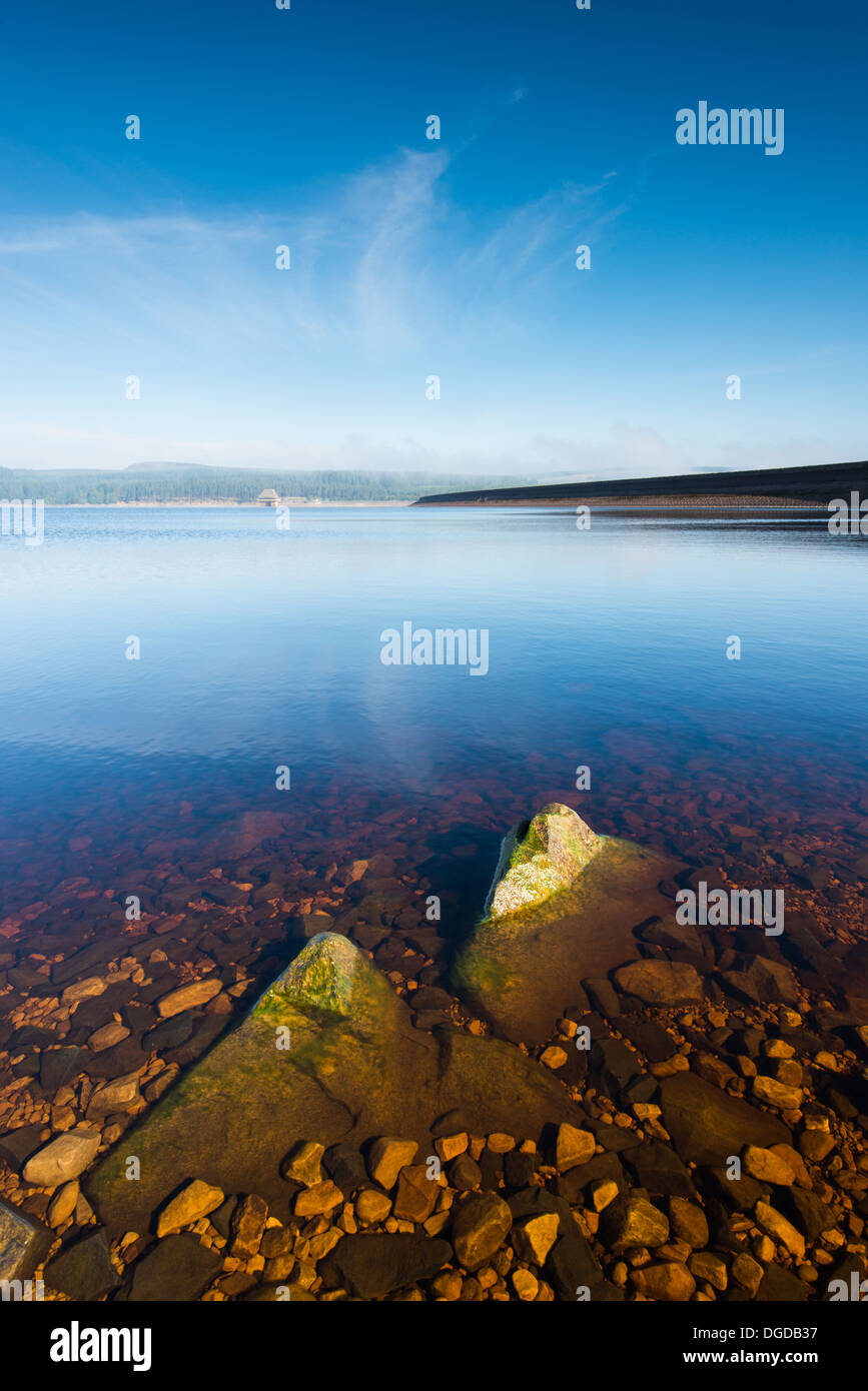 Kielder Water showing the dam and Valve Tower Stock Photo - Alamy