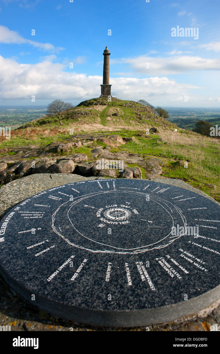 Toposcope and Rodney's Pillar, Breidden Hills, on the Shropshire-Powys ...