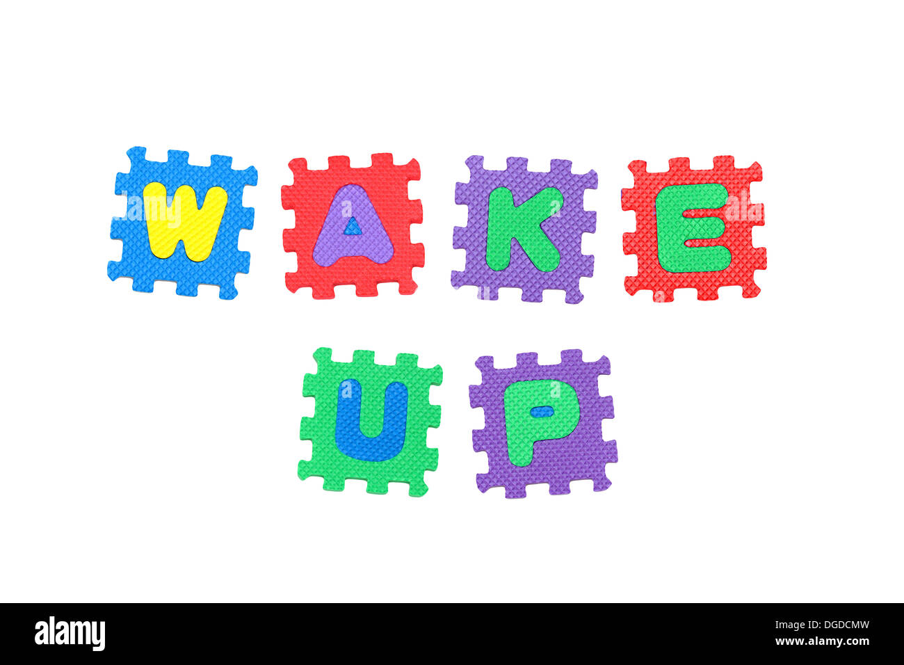 Message, Wake Up, from letters puzzle, isolated on white background ...