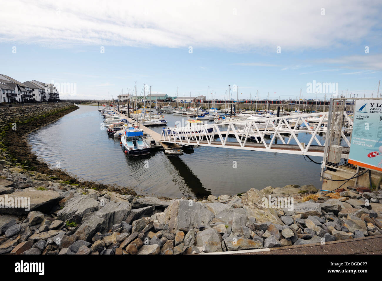 Steel access walkway, gantry, ramp onto floating pontoons with moored ...