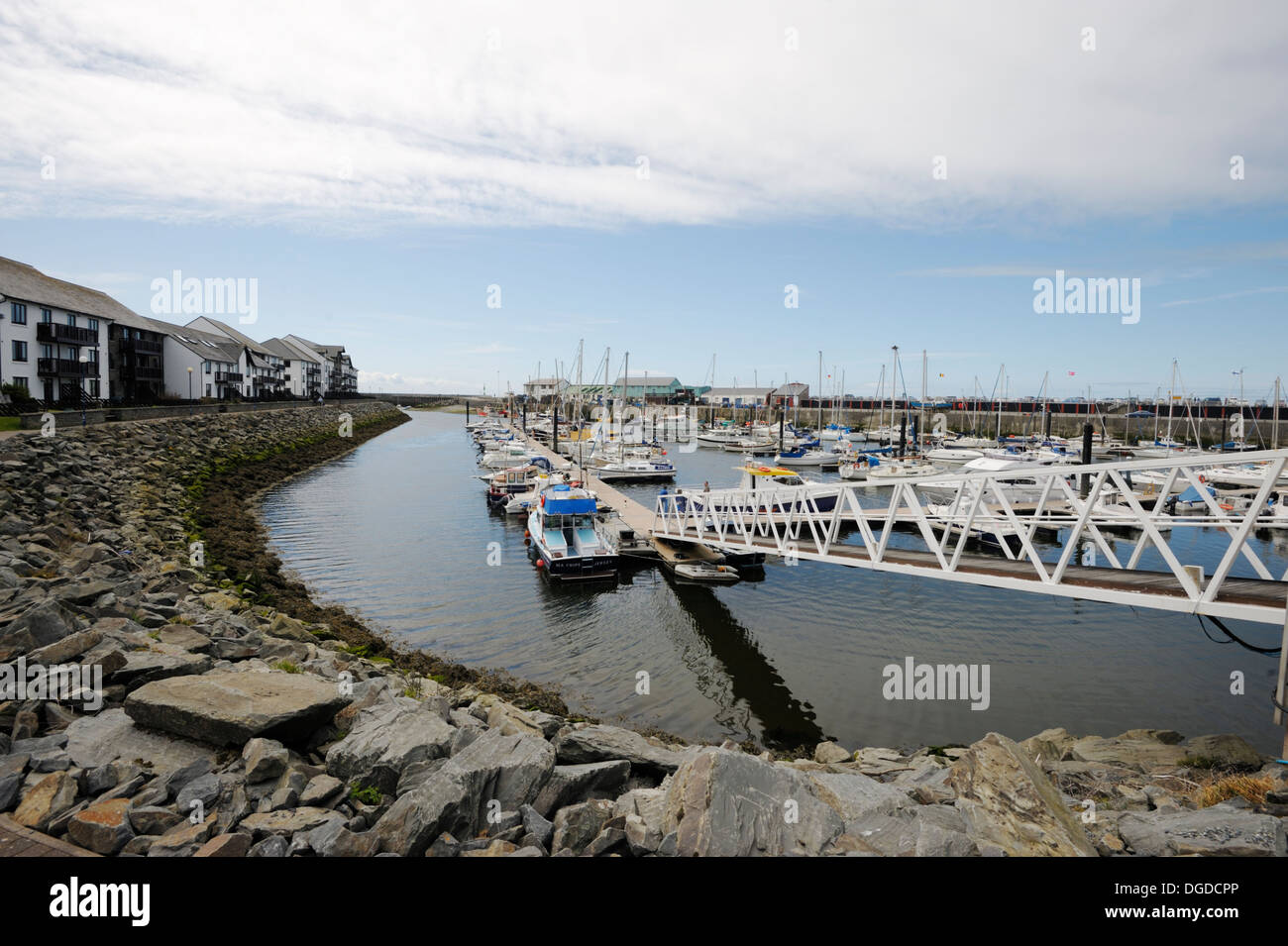 Steel access walkway, gantry, ramp onto floating pontoons with moored ...