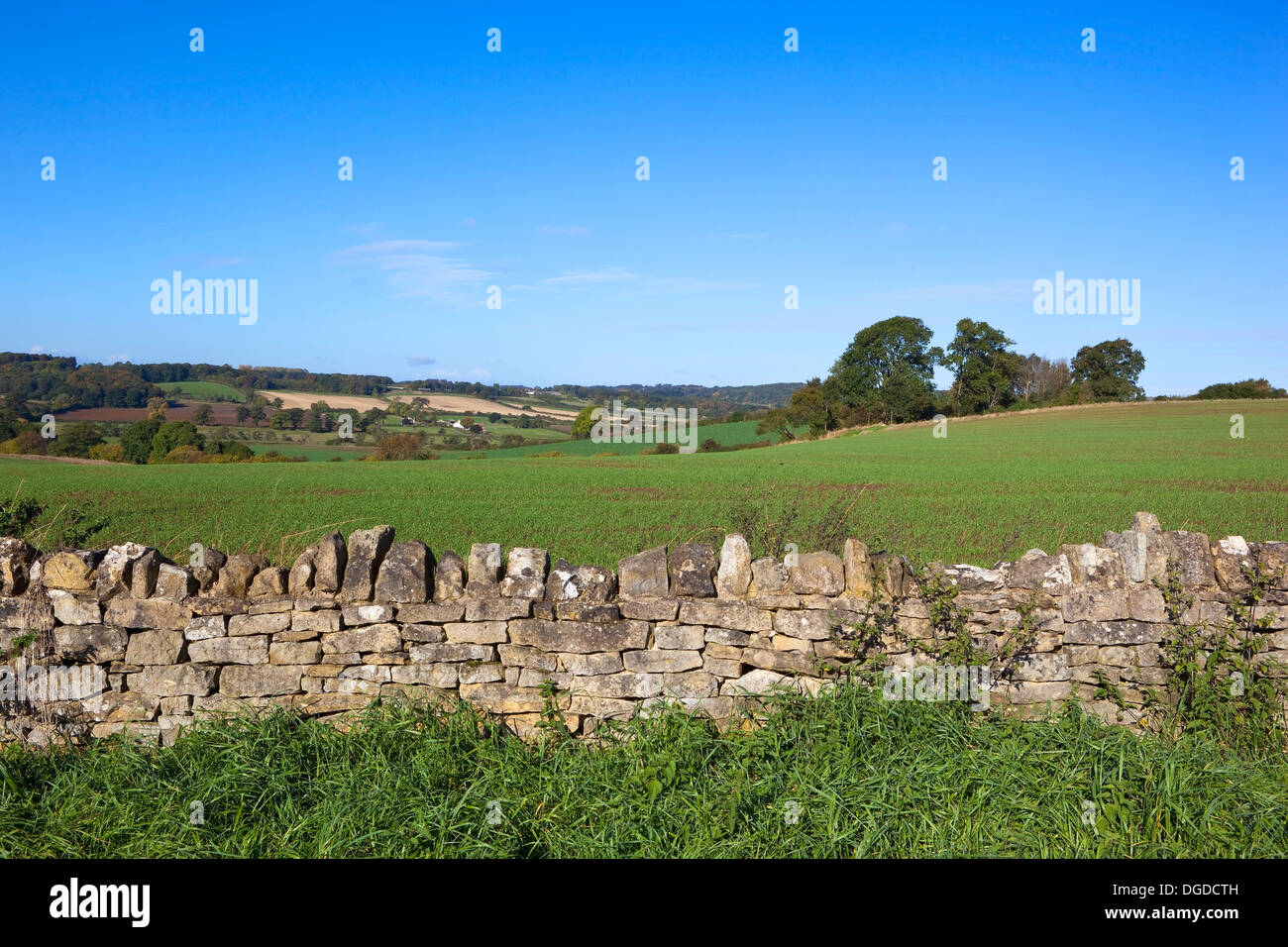 A dry stone boundary wall set in the scenic agricultural landscape of ...