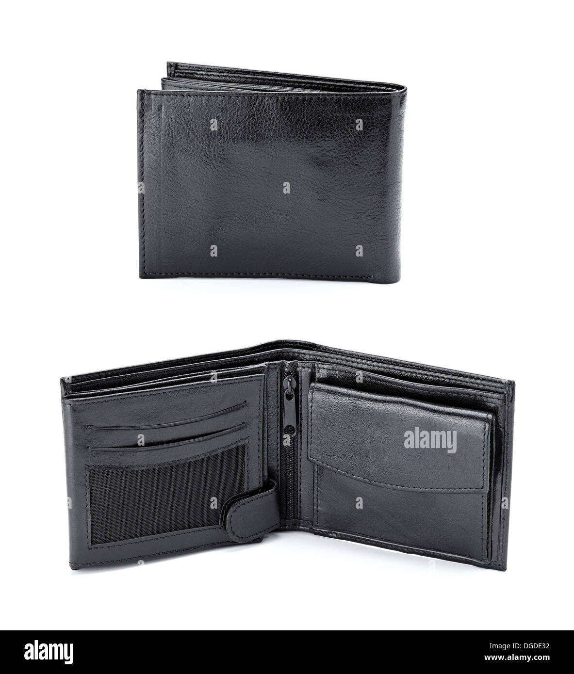 collection of various black leather wallets on white background Stock ...