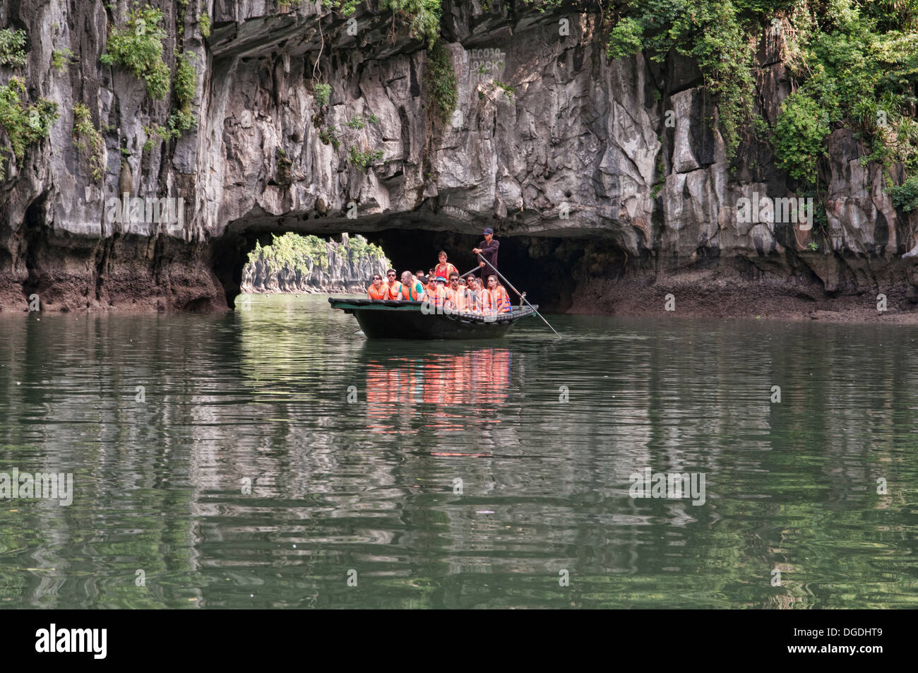 exploring a hidden lagoon by raft in Halong Bay, Vietnam Stock Photo ...