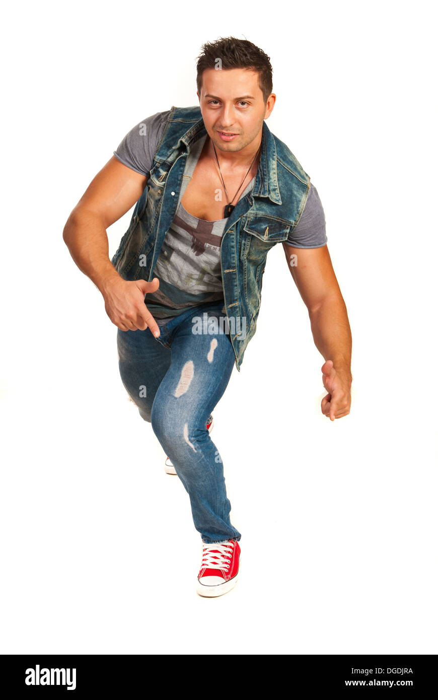 Cool muscular man dancing isolated on white background Stock Photo - Alamy