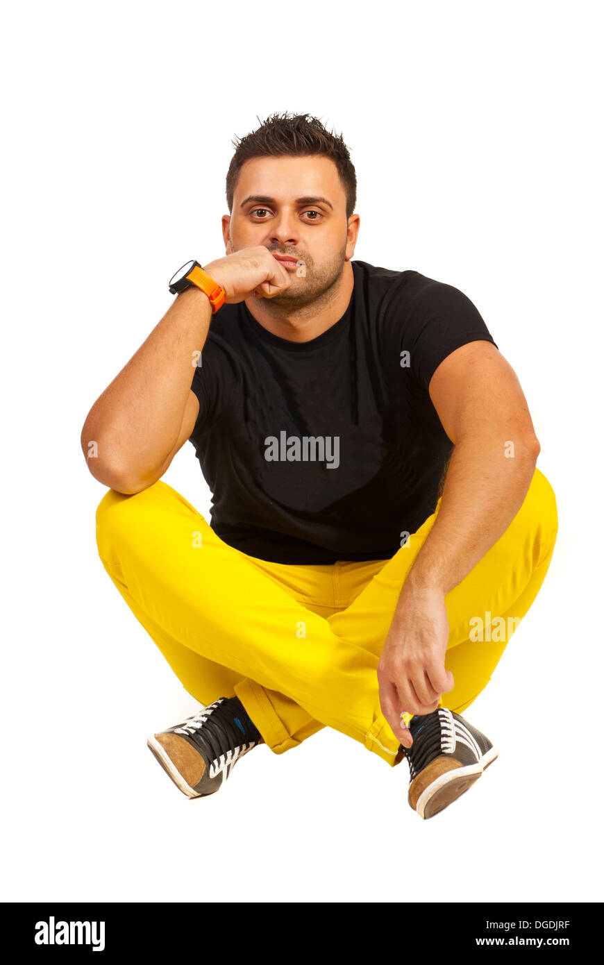 Male model sitting legs crossed hi-res stock photography and images - Alamy