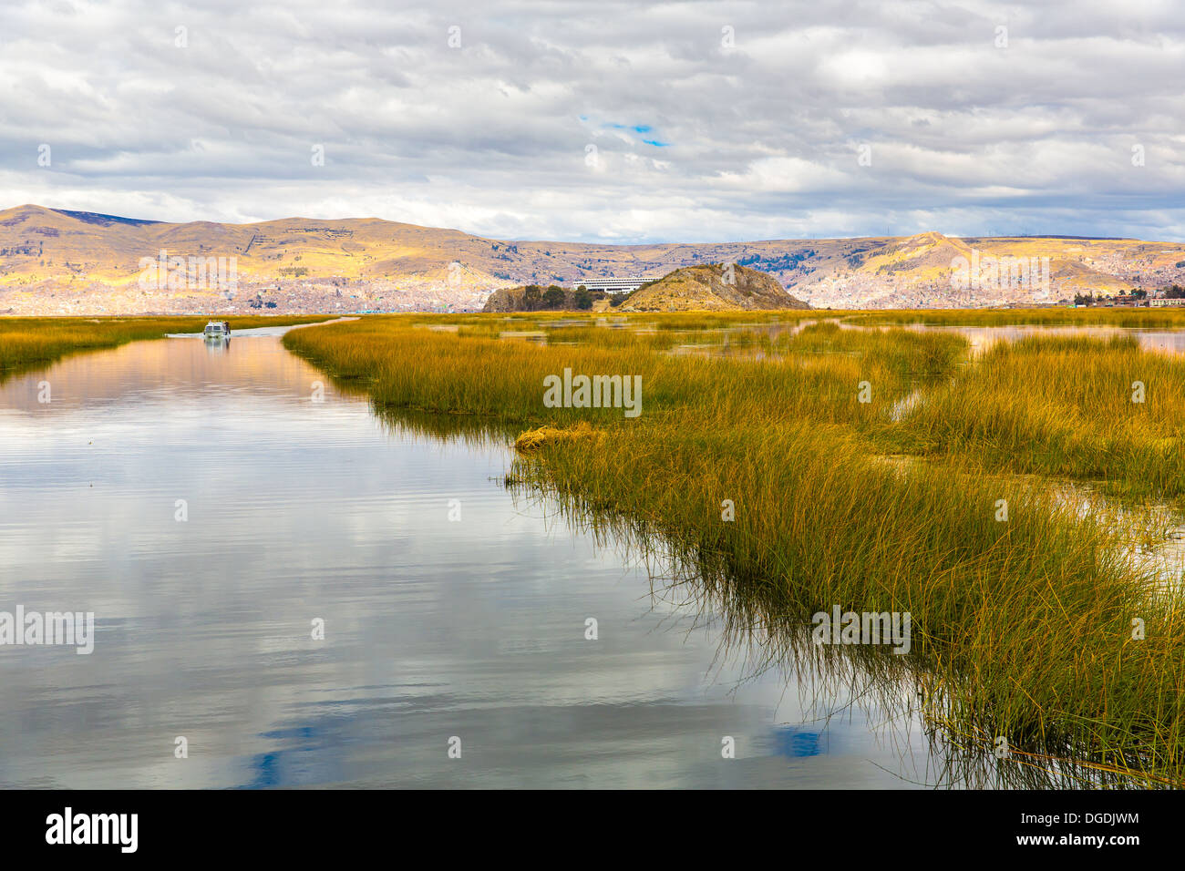 Lake Titicaca South America located on border of Peru and Bolivia. It ...