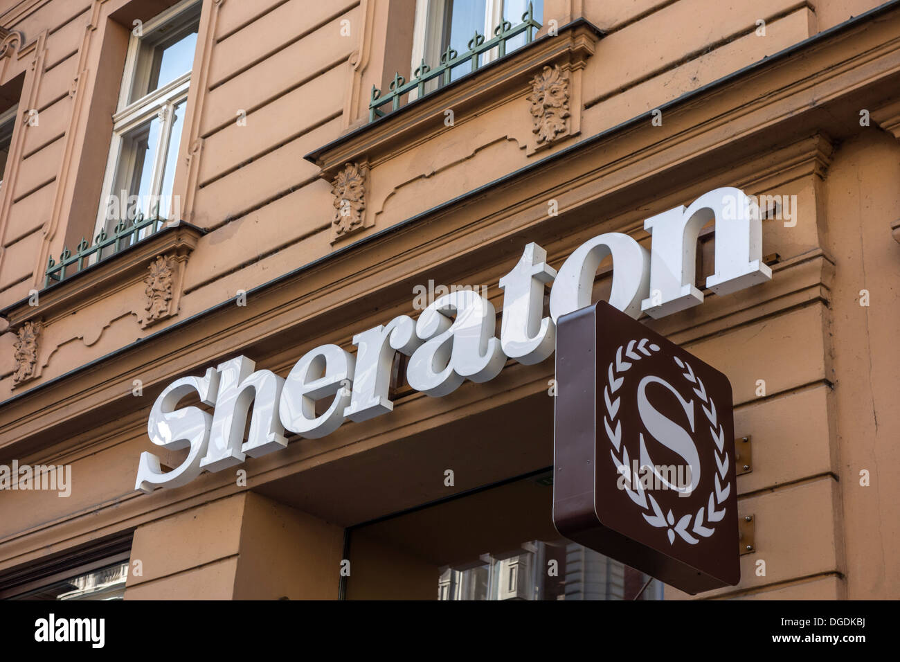 Sheraton Prague logo closeup in the street Stock Photo - Alamy