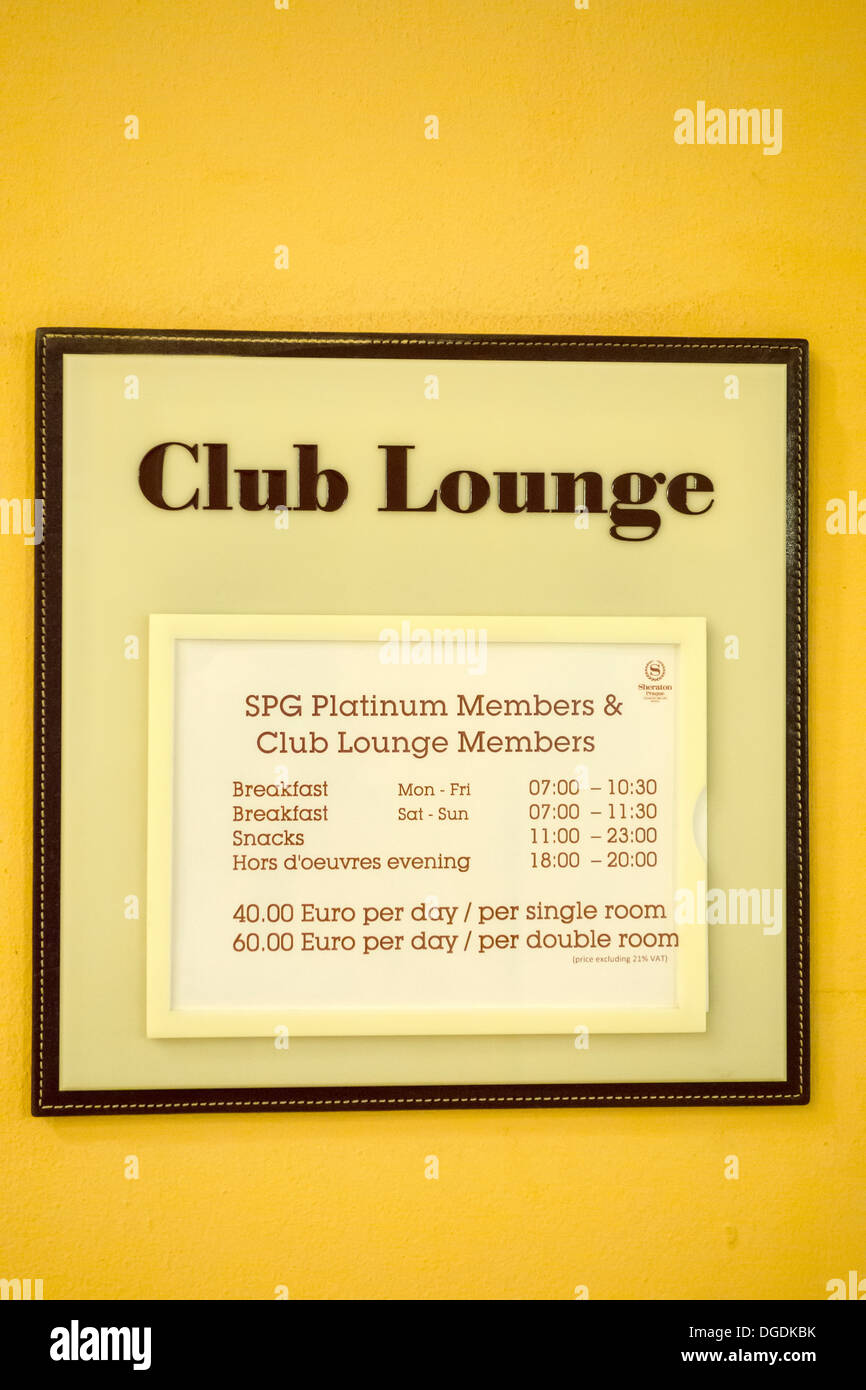 Club Lounge Sign, Sheraston Prague Stock Photo - Alamy