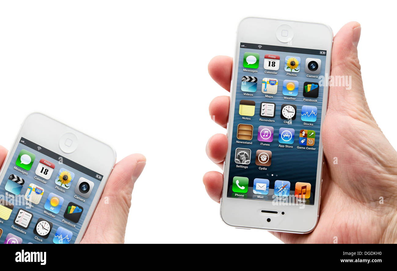 iPhone in hand clousep on white background Stock Photo - Alamy