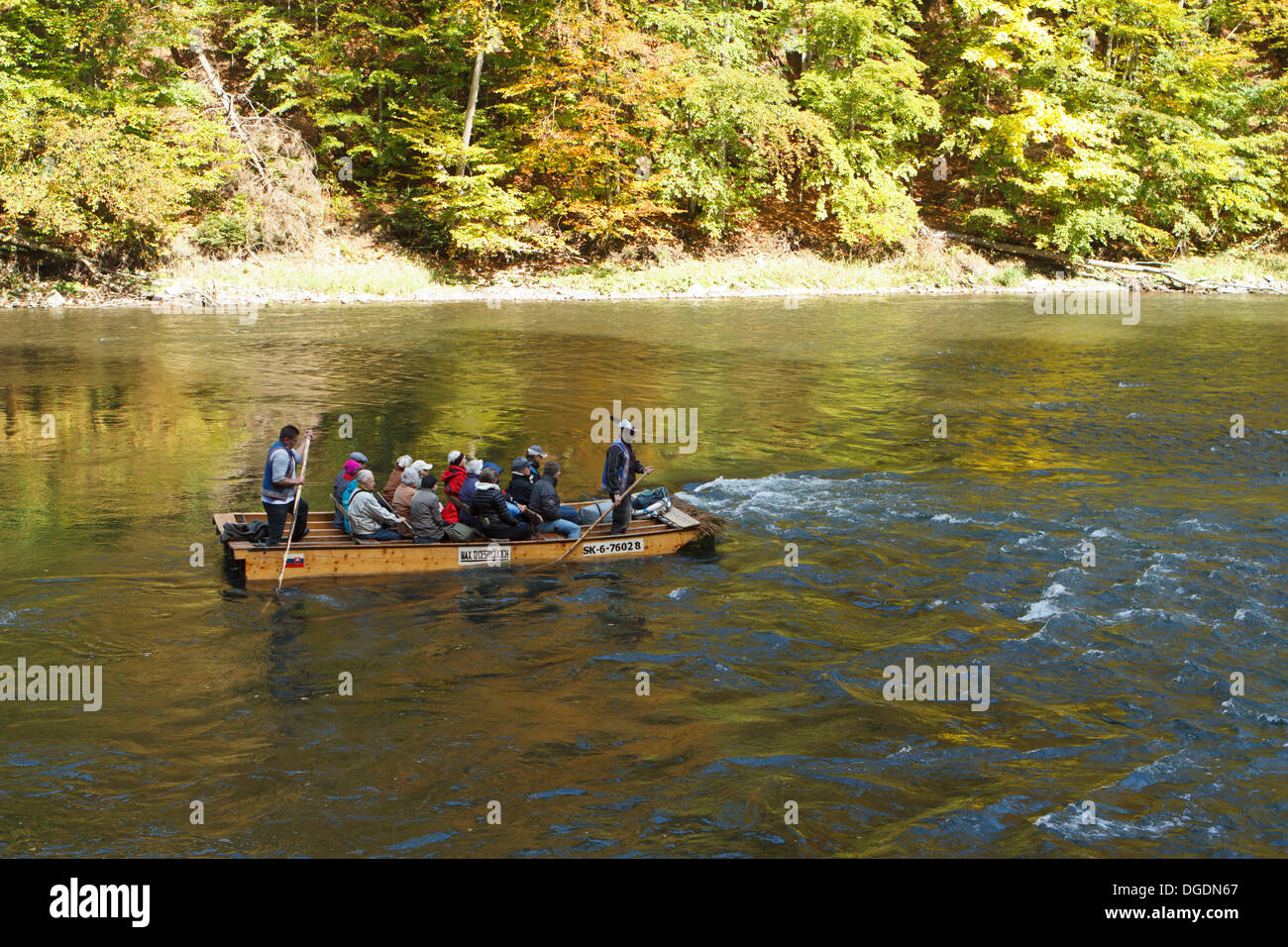 Rafting on traditional, wooden rafts through Dunajec river gorge, the ...