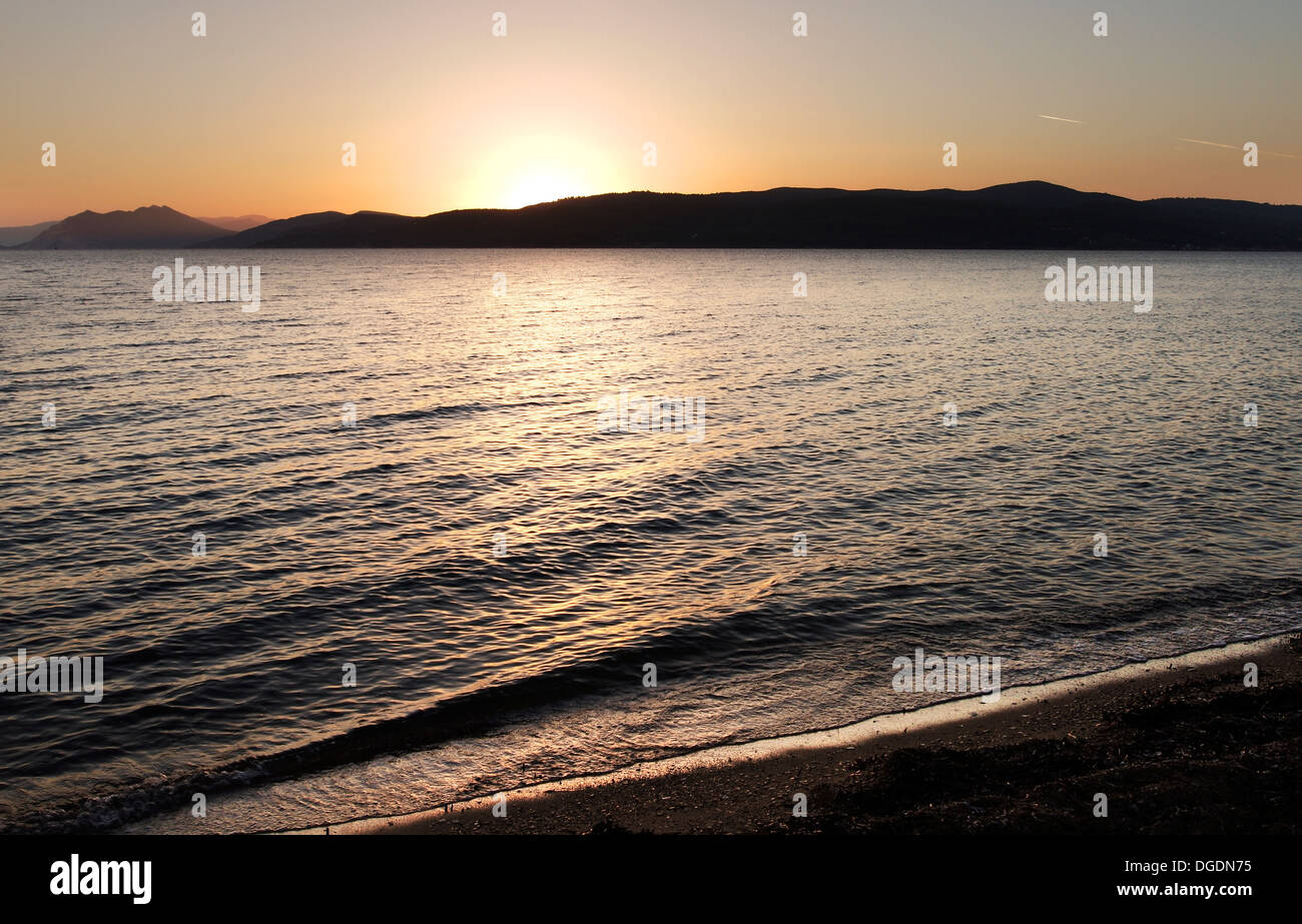 Sunset at Agia Eleni Beach on the Greek Island of Skiathos in the ...