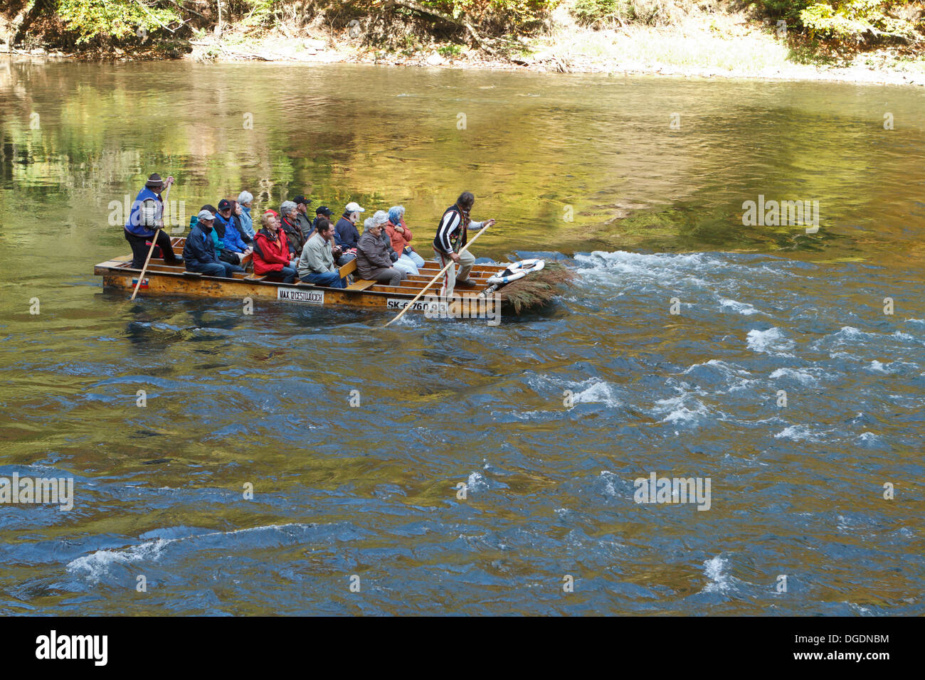 Rafting on traditional, wooden rafts through Dunajec river gorge, the ...