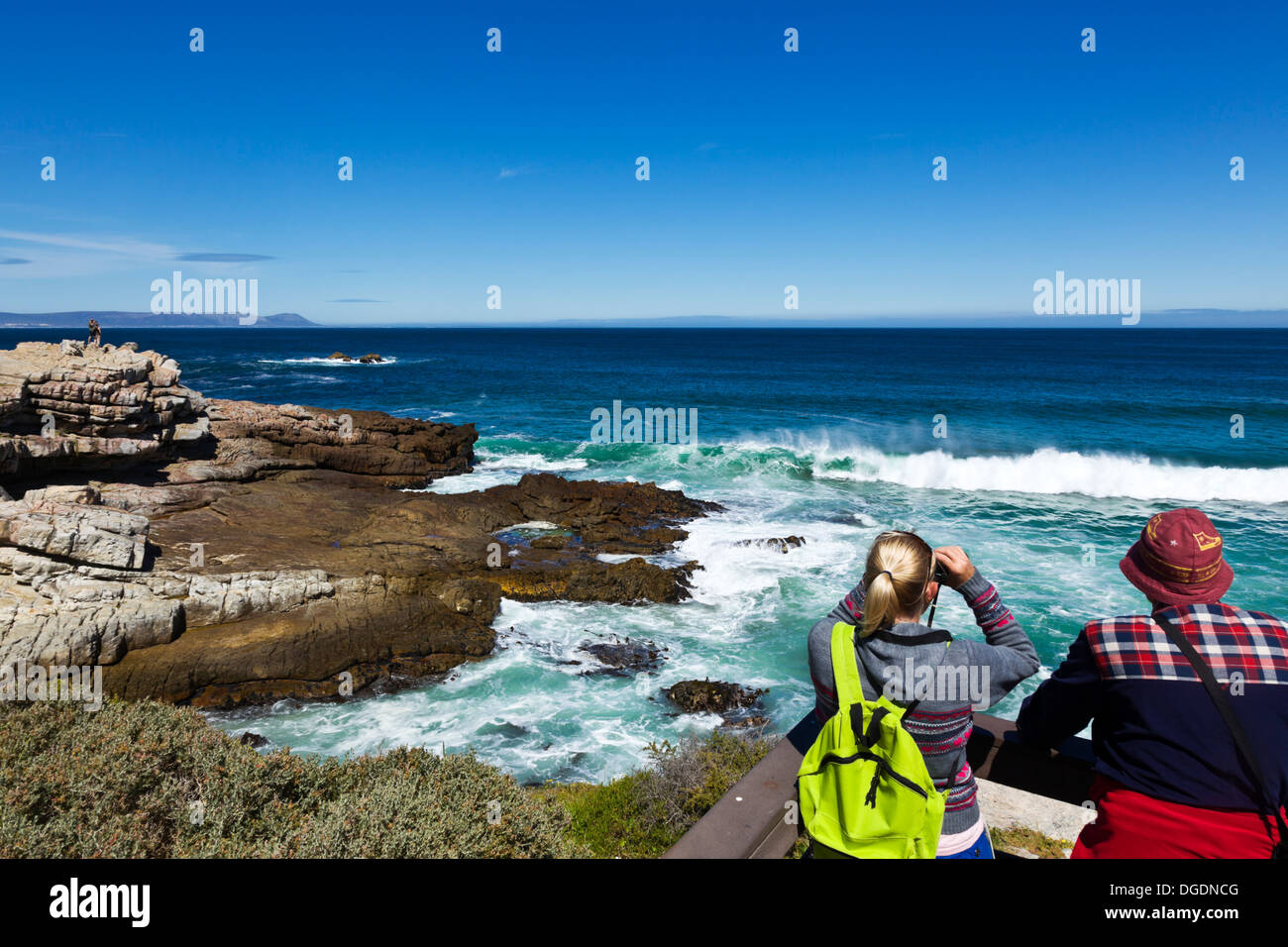 Hermanus South Africa. Tourists whale watching at Hermanus near Cape ...
