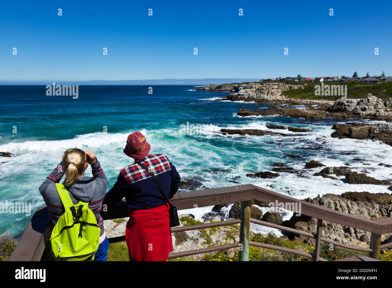 Hermanus South Africa. Tourists whale watching at Hermanus near Cape ...