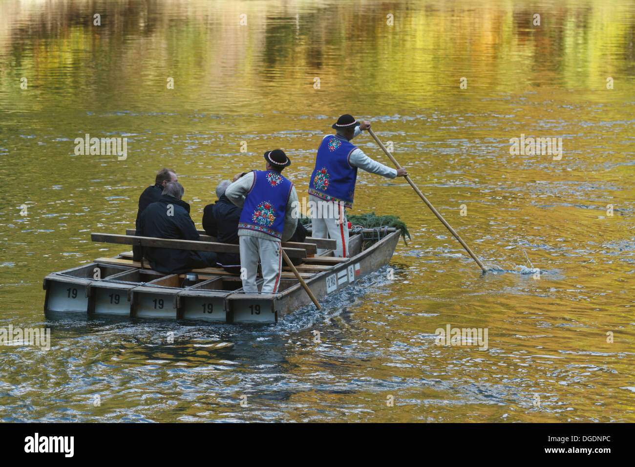 Rafting on traditional, wooden rafts through Dunajec river gorge, the ...