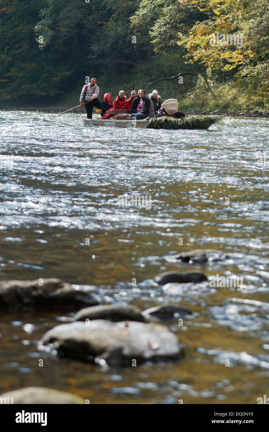 Rafting on traditional, wooden rafts through Dunajec river gorge, the ...
