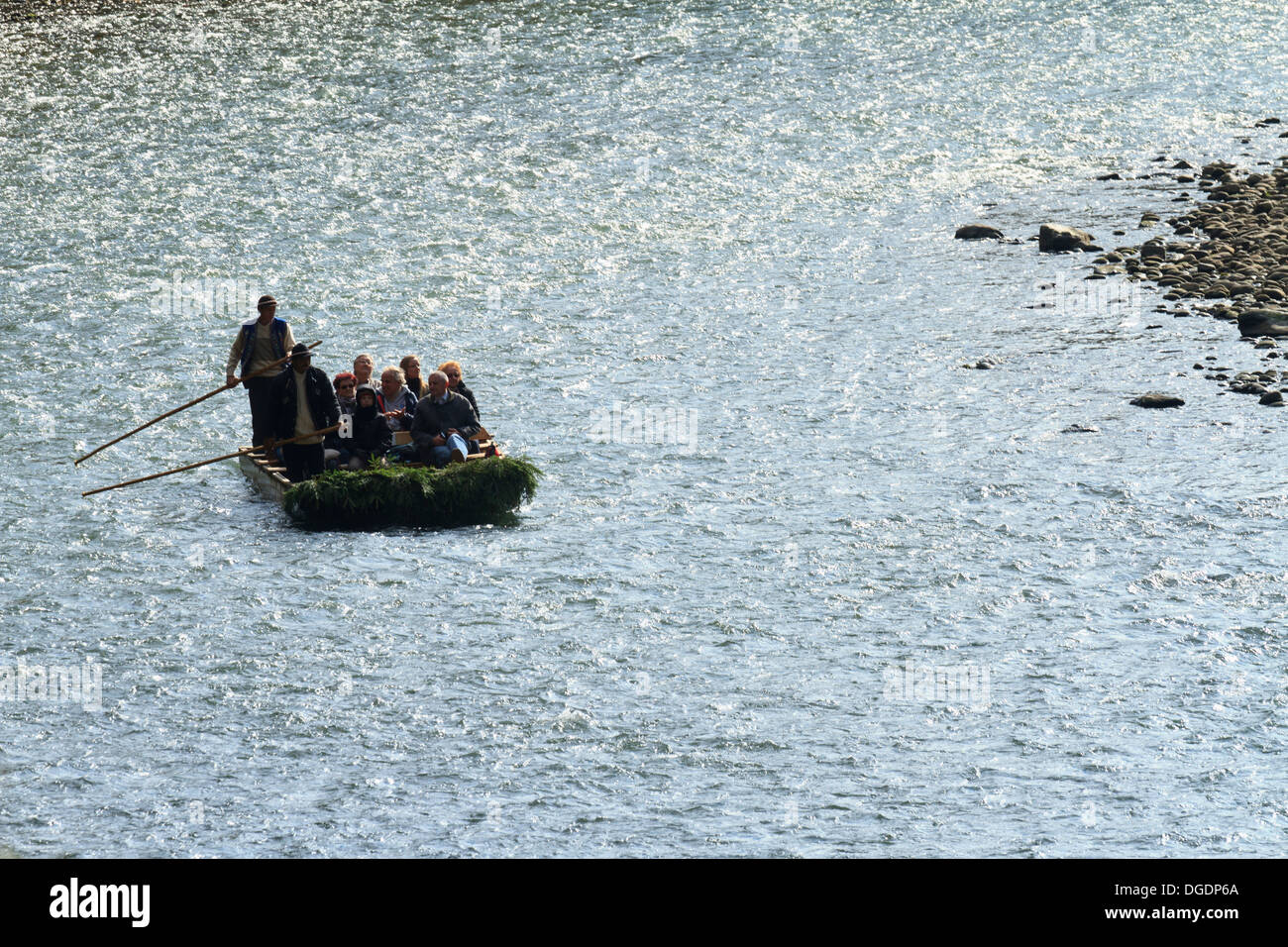 Rafting on traditional, wooden rafts through Dunajec river gorge, the ...