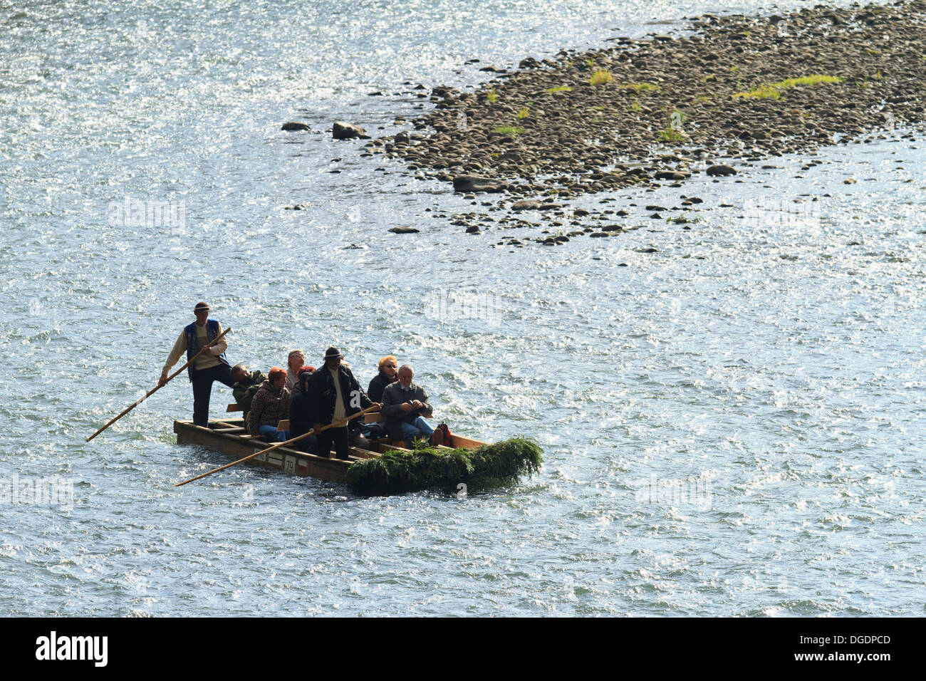Rafting on traditional, wooden rafts through Dunajec river gorge, the ...