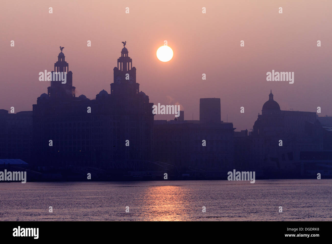Liver buildings Liverpool sunrise Stock Photo - Alamy