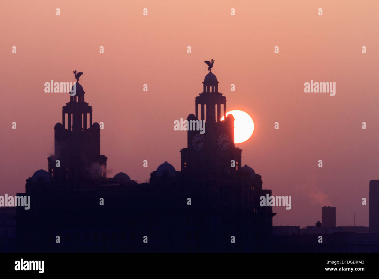 Liver buildings Liverpool sunrise Stock Photo - Alamy