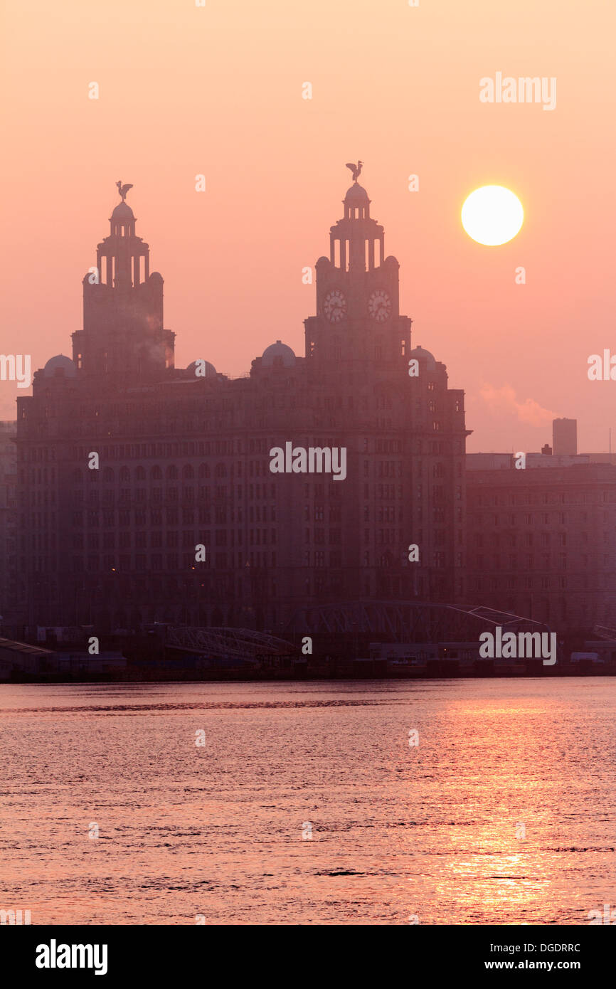 Liver buildings Liverpool sunrise Stock Photo - Alamy